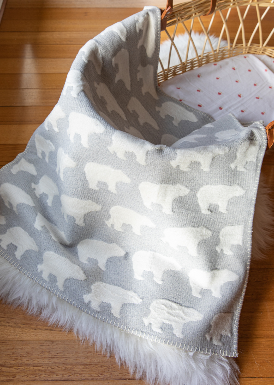 Soft and Fluffy Grey Polar Bear Finn Bassinet Blanket
